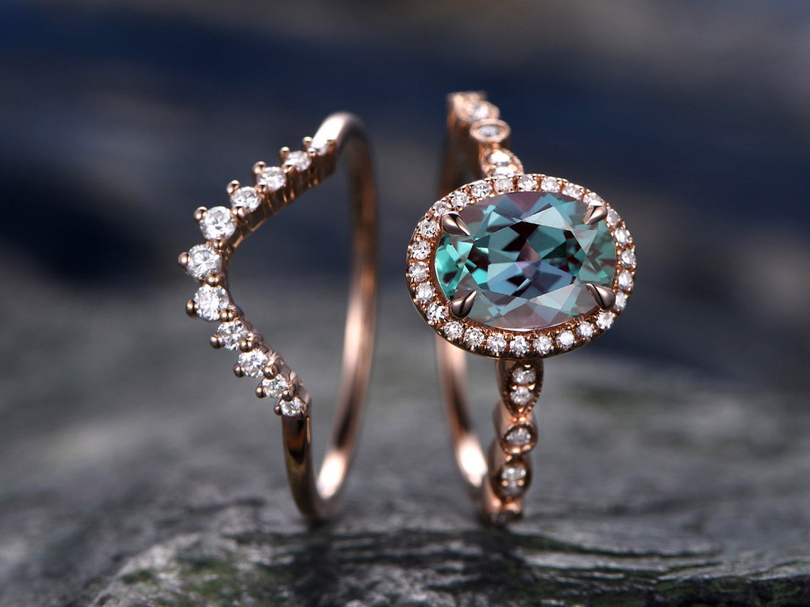 2pcs Alexandrite Bridal Set Color Change Alexandrite - Etsy