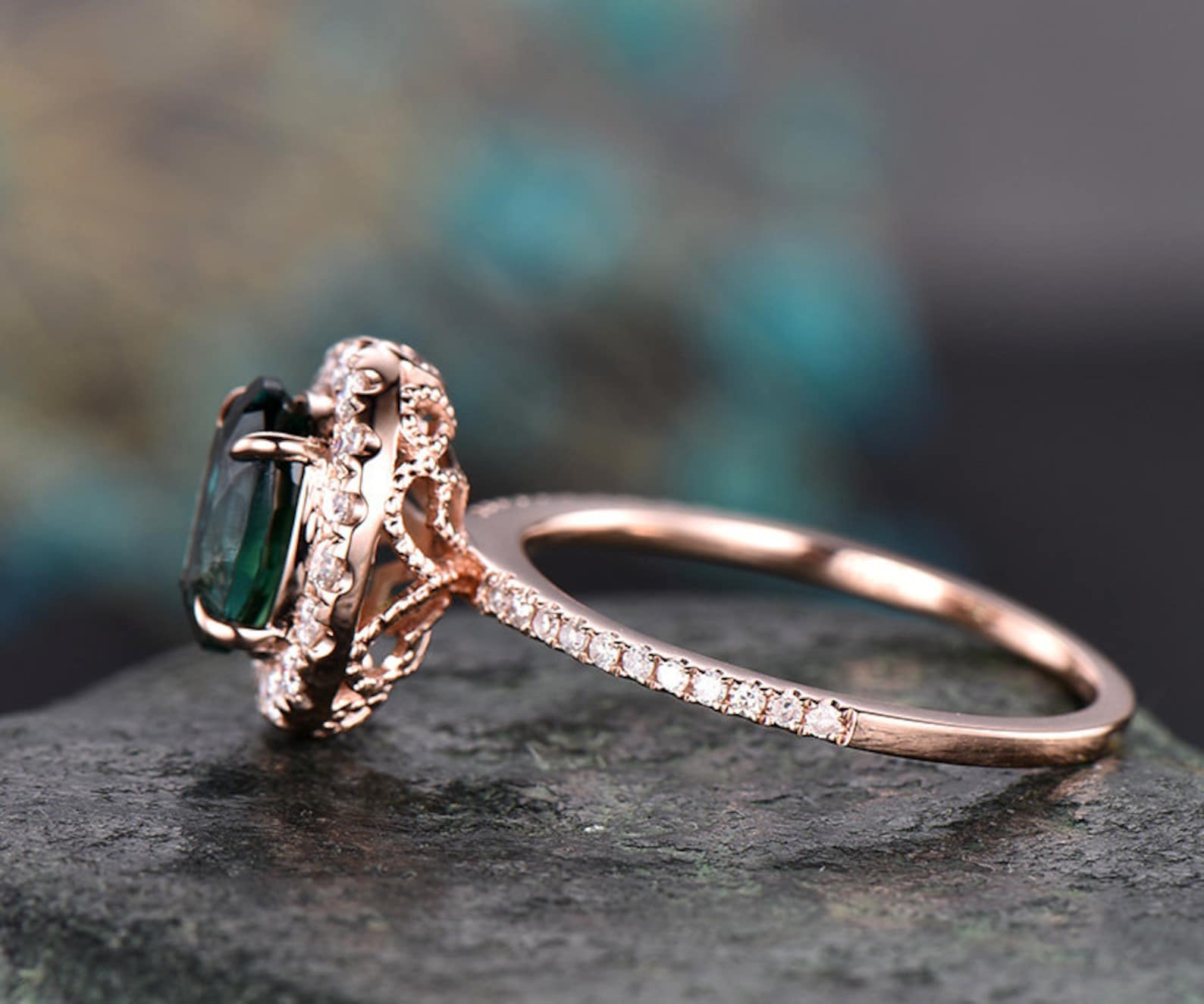 Green Emerald Engagement Ring Solid 14k Yellow Gold Real - Etsy