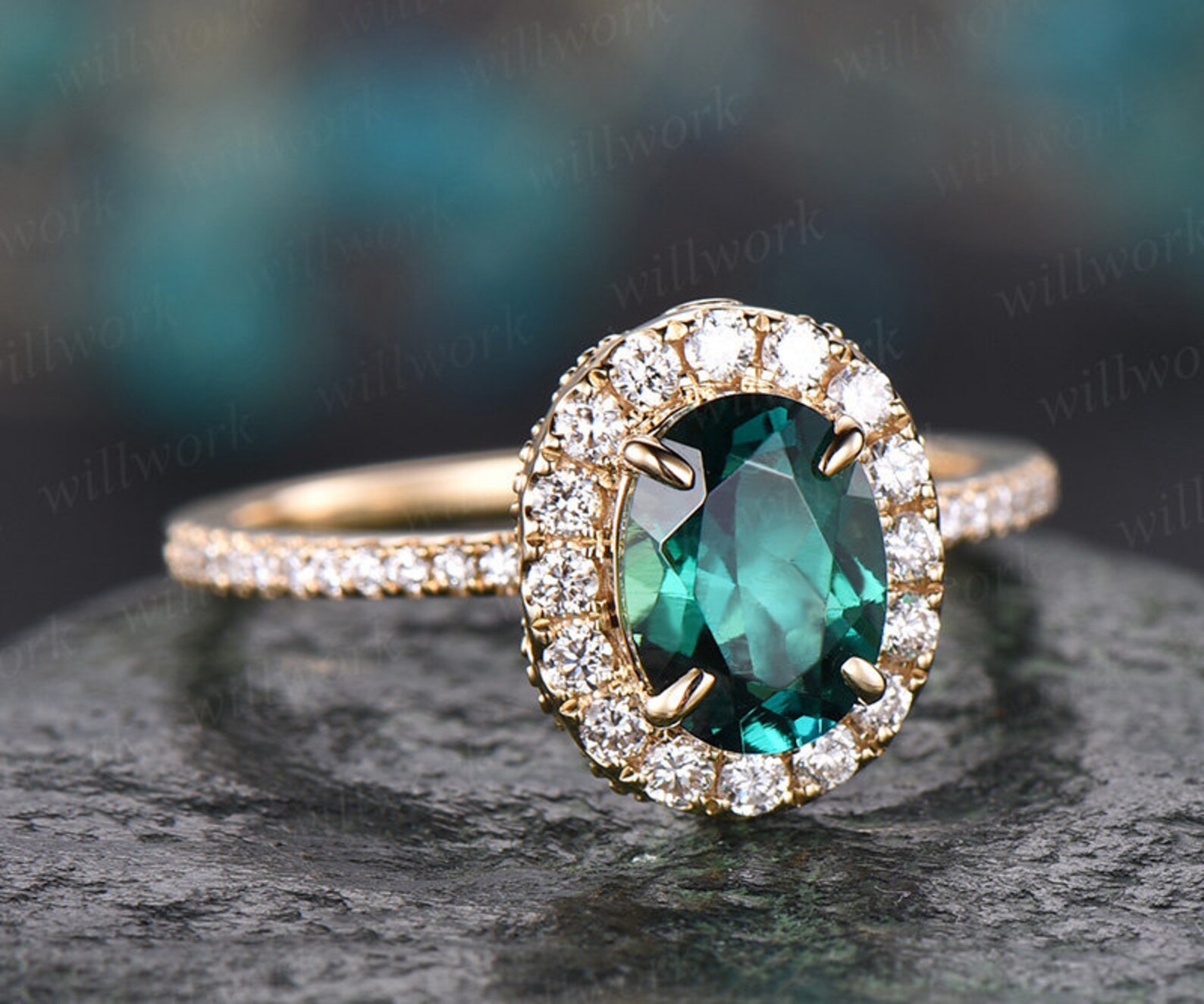 Green Emerald Engagement Ring Solid 14k Yellow Gold Real - Etsy