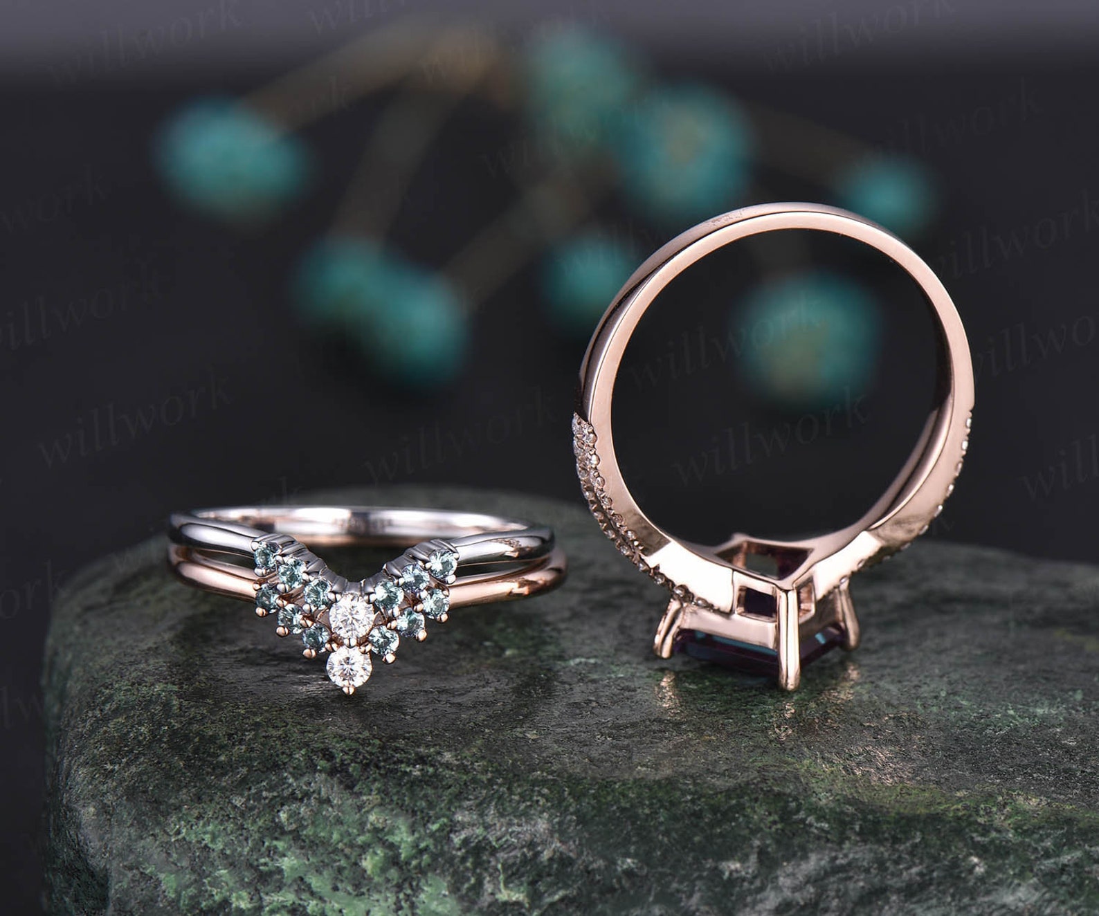 3pcs Alexandrite Bridal Set Princess Cut Alexandrite | Etsy