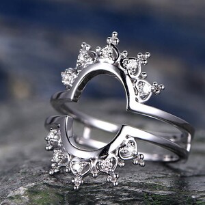 Diamond wedding ring-Solid 14k white gold Royal Crown matching | Etsy