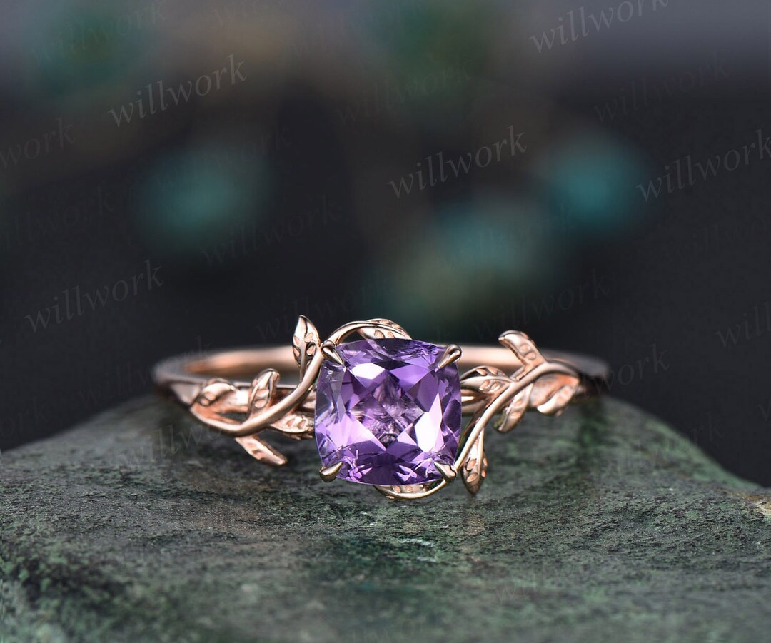 Cushion Cut Purple Amethyst Ring Vintage Unique Nature Inspired ...