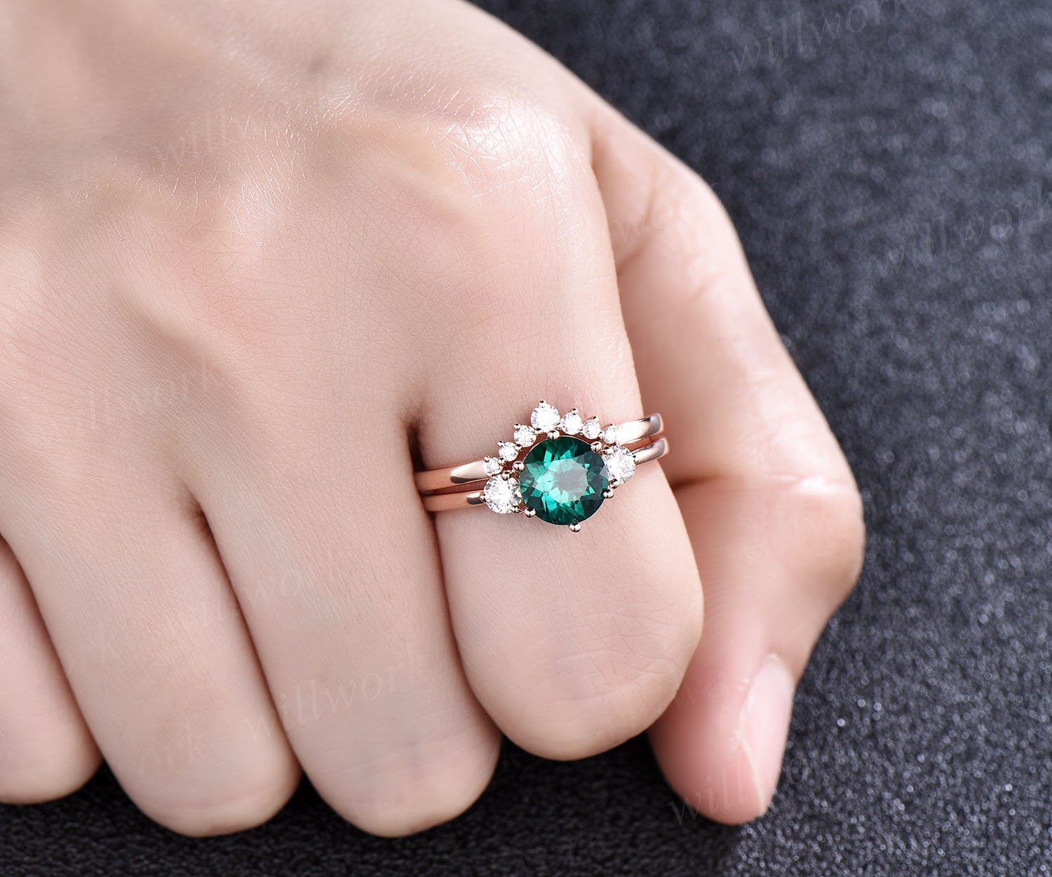 2pcs Round Emerald Engagement Ring Set Emerald Rings for Women - Etsy ...