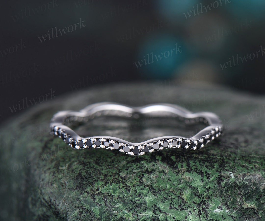 Twisted Full Eternity Black Diamond Wedding Band Solid 14k White Gold ...