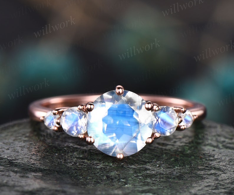 Moonstone Ring Minimalist Vintage Round Moonstone Engagement Ring Five ...