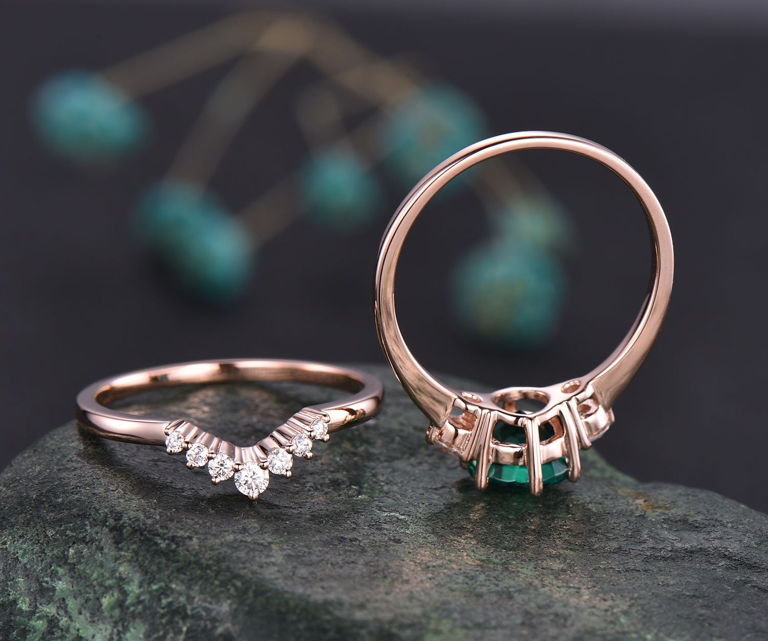 2pcs Round Emerald Engagement Ring Set Emerald Rings for Women - Etsy