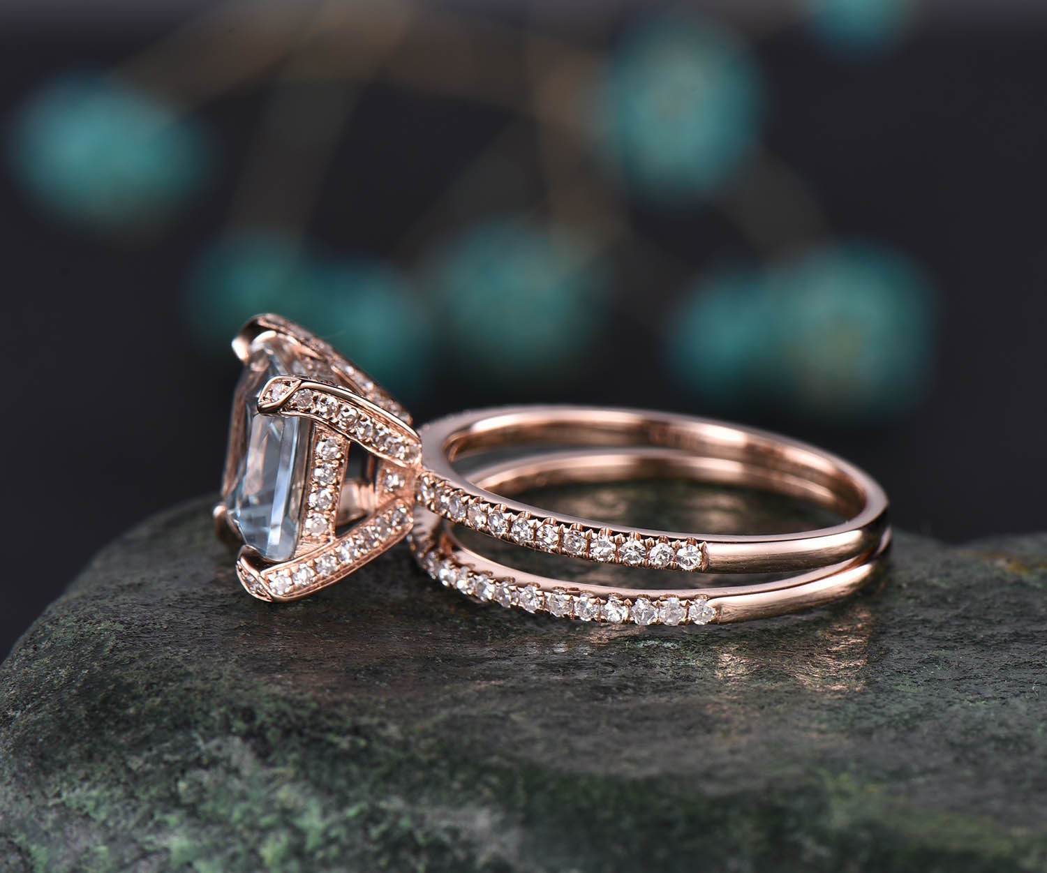 Vintage Unique Princess Cut Engagement Ring 2pcs Natural | Etsy