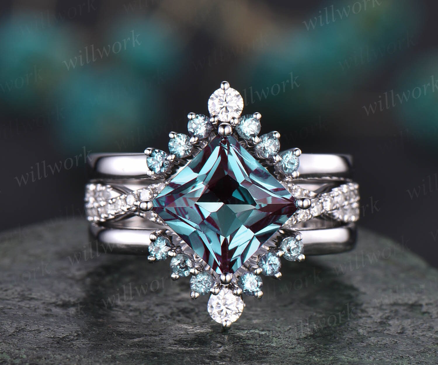 3pcs Alexandrite Bridal Set Princess Cut Alexandrite - Etsy Canada