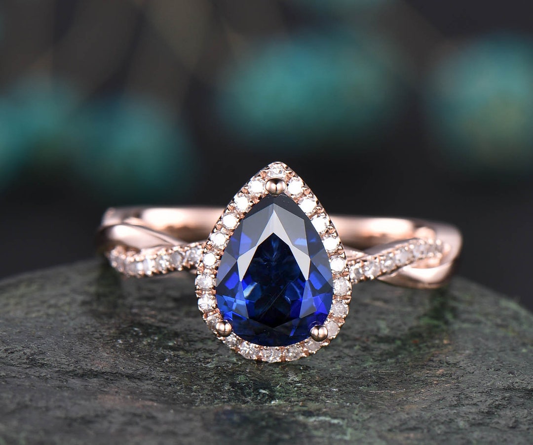 Pear Shaped Sapphire Engagement Ring Vintage Sapphire Jewelry Twisted ...