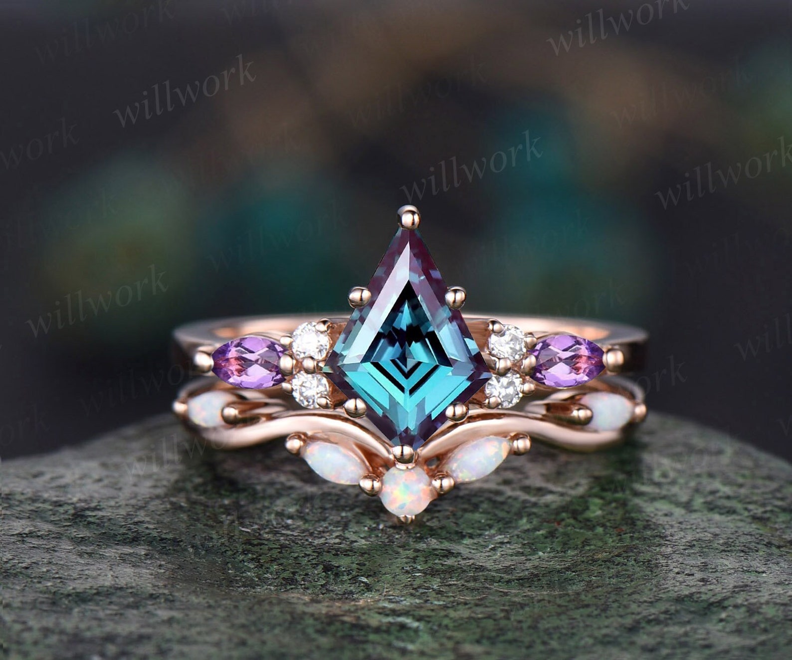 Kite Cut Alexandrite Engagement Ring Marquise Cut Amethyst - Etsy