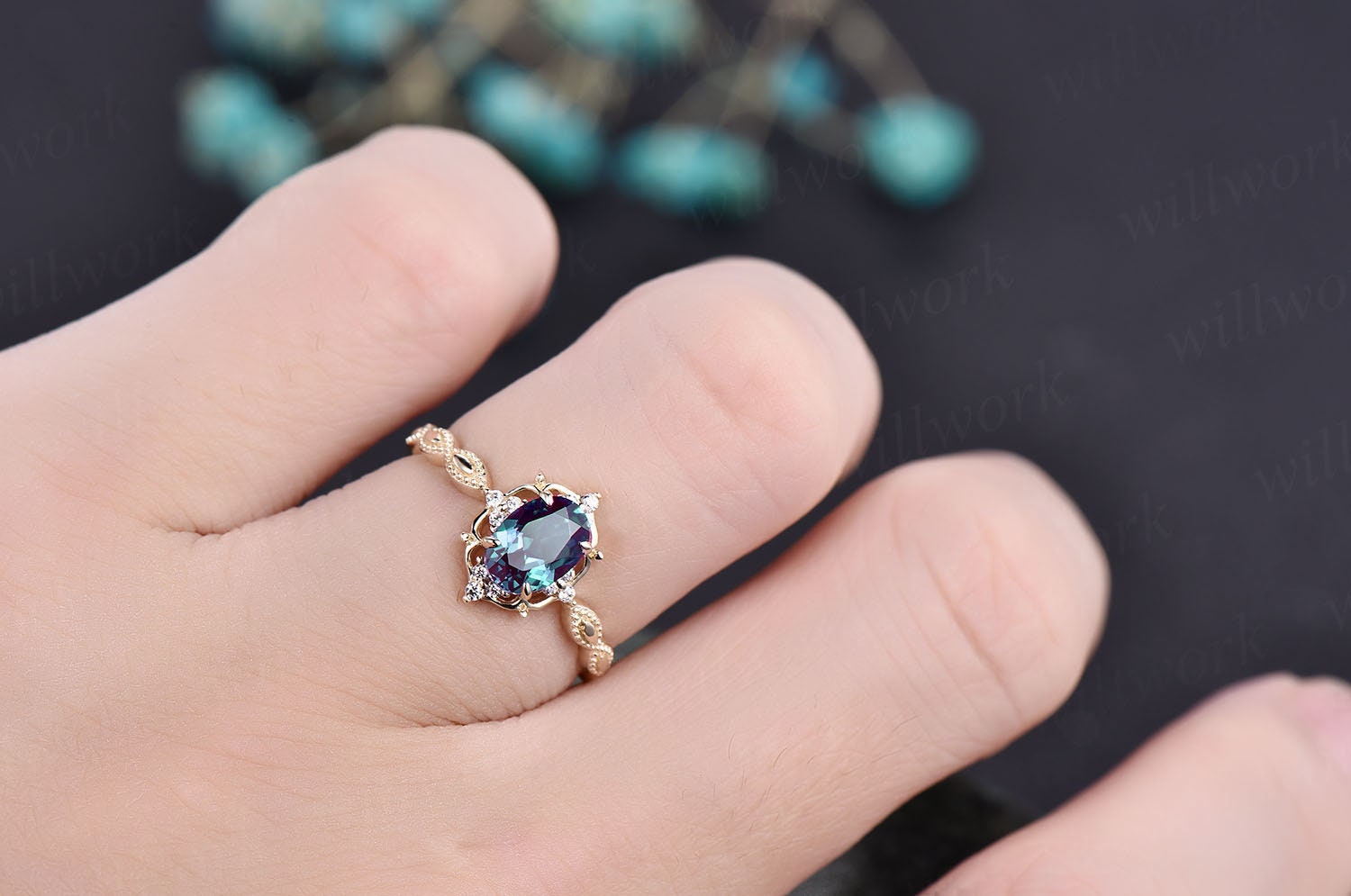 5x7mm Oval Cut Alexandrite Engagement Ring Yellow Gold Antique - Etsy