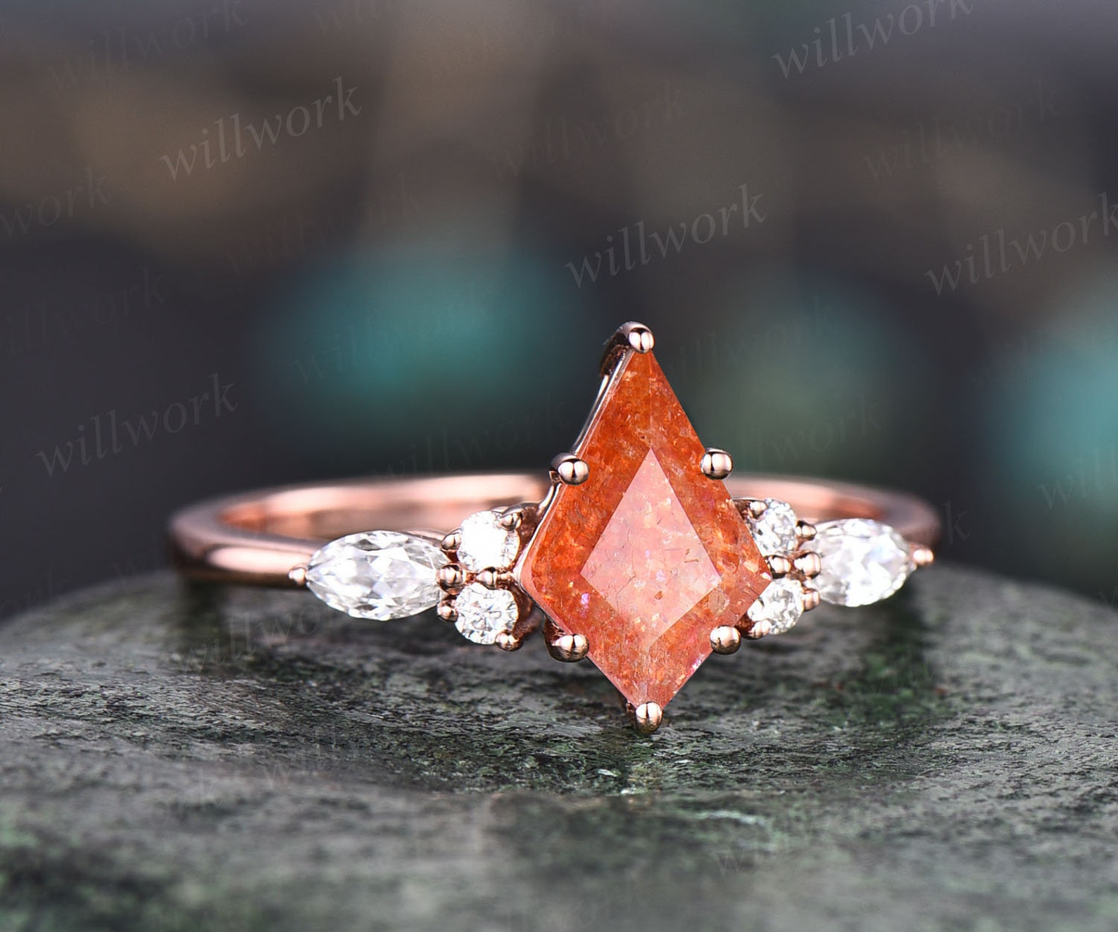 Kite Cut Sunstone Ring Gold Vintage Sunstone Engagement Ring - Etsy