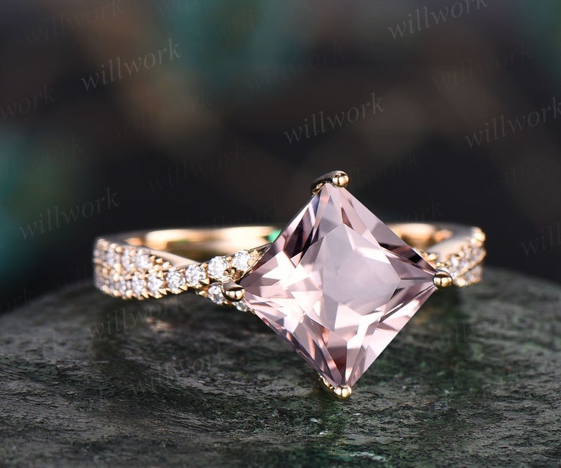 Morganite Ring Vintage Princess Cut Morganite Engagement Ring - Etsy