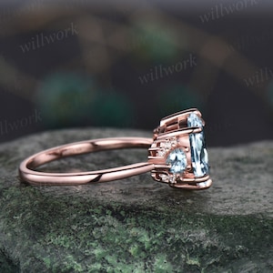 Vintage 2ct Oval Aquamarine Engagement Ring Pear Aquamarine Ring Cluster Diamond Ring Solid 14k ...