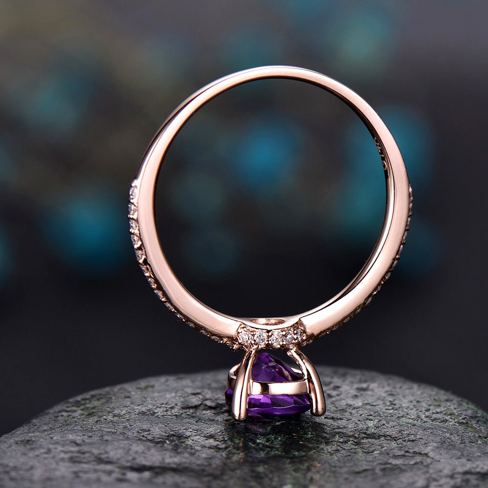 Amethyst Engagement Ring Pear Shaped-solid 14k Rose | Etsy