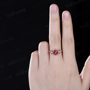 Pear Cut Red Ruby Ring Vintage Art Deco Five Stone Black Spinel Ring ...