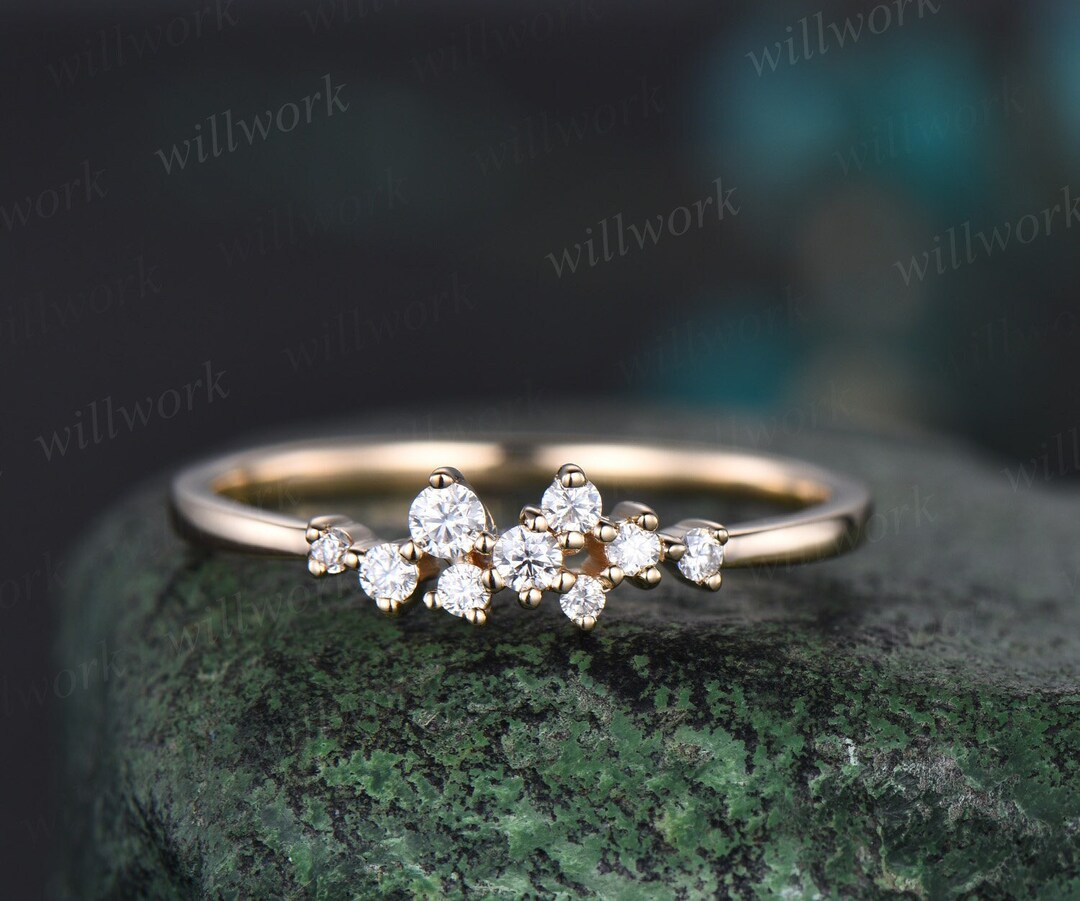 Unique Snowdrift Diamond Wedding Band Solid 14k Yellow Gold Stacking ...