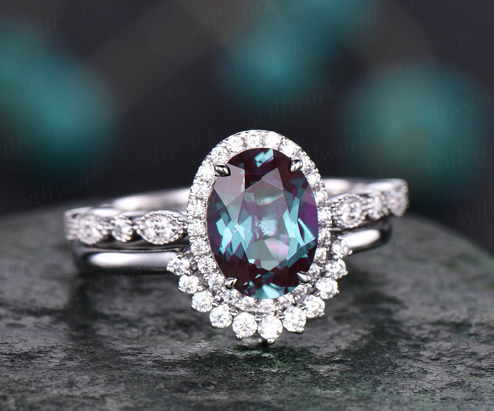 2pcs Alexandrite Bridal Set Color Change Alexandrite - Etsy