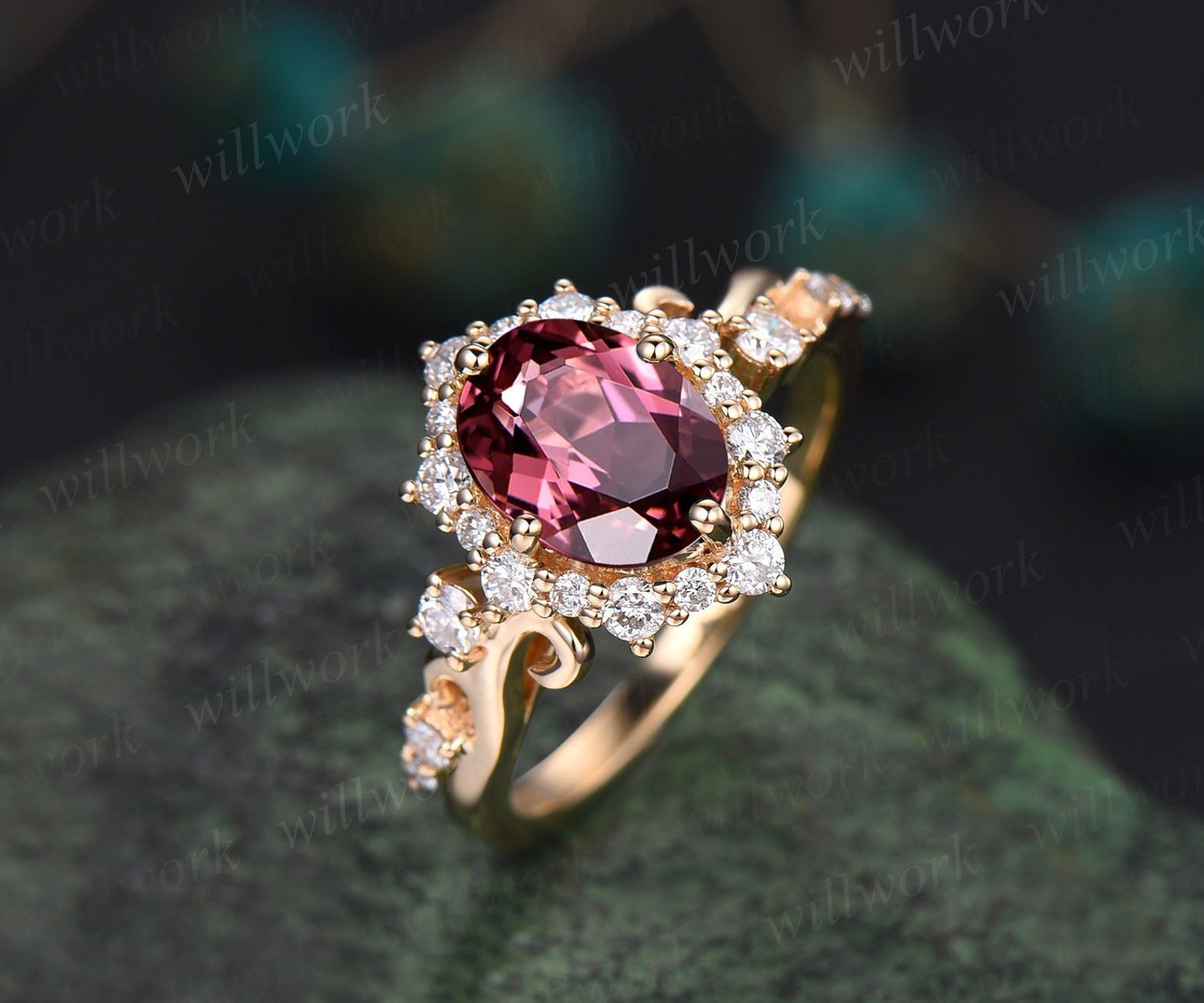 Vintage Oval Cut Pink Tourmaline Engagement Ring Solid 14k - Etsy