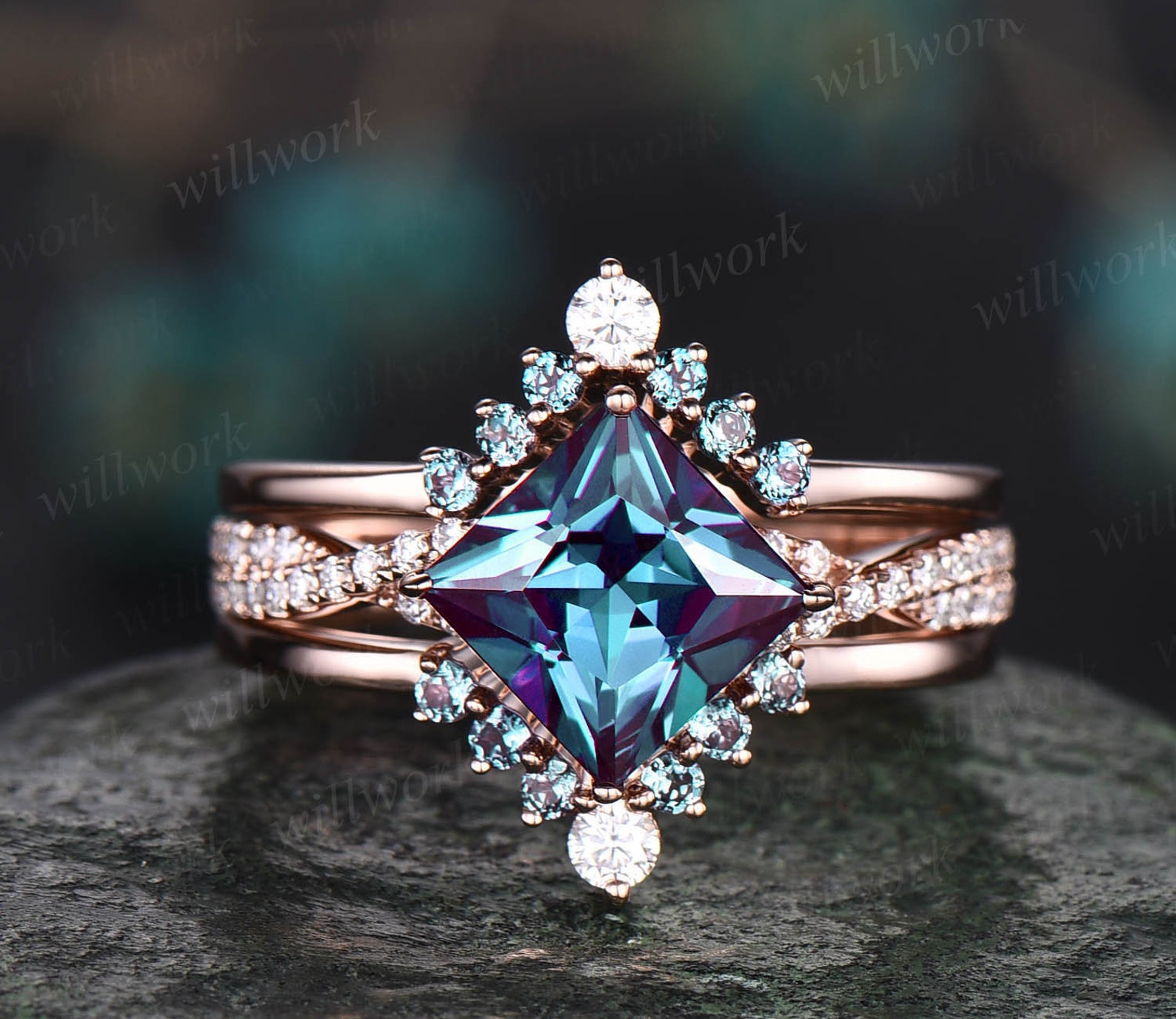 3pcs Alexandrite Bridal Set Princess Cut Alexandrite - Etsy