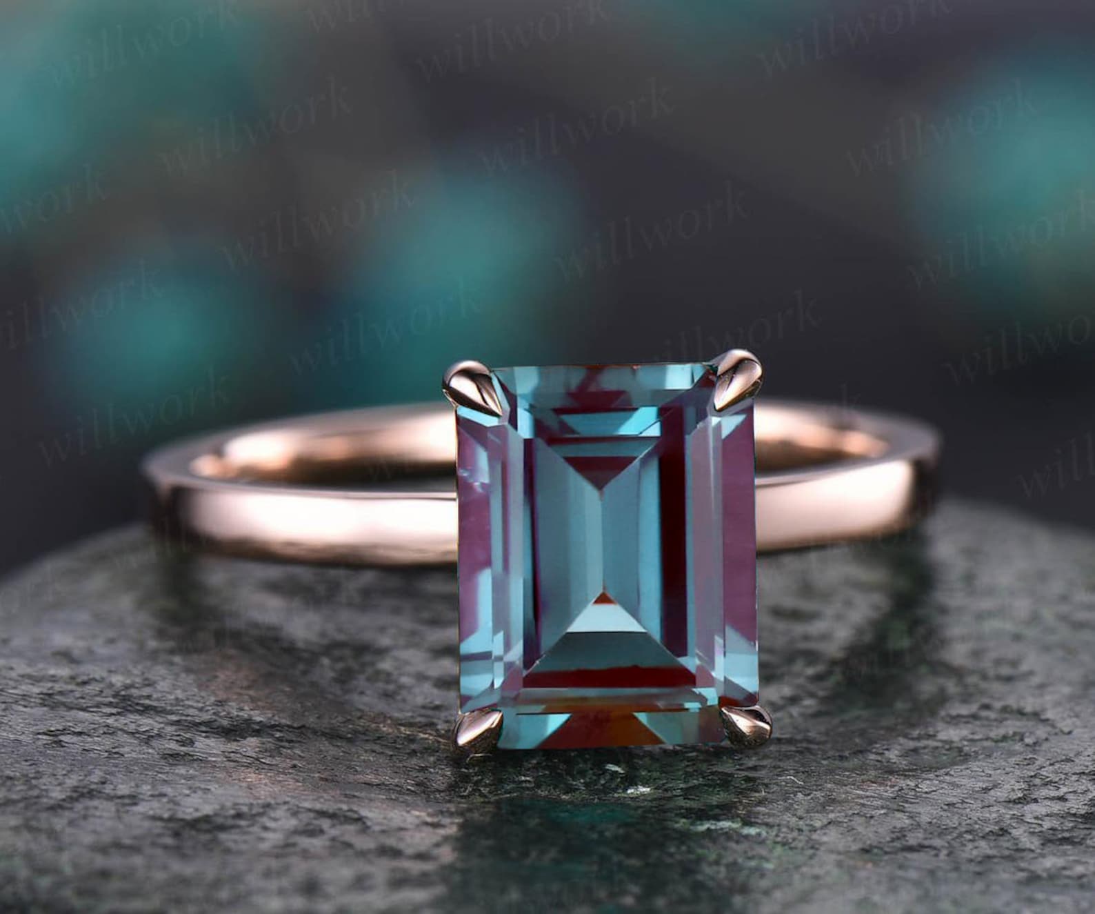 6x8mm Emerald Cut Alexandrite Engagement Ring 14k/18k Rose - Etsy