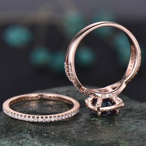 Unique Infinity Halo Engagement Ring 2pcs Round Alexandrite Engagement ...