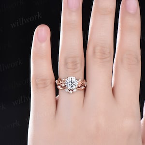 2ct Twig Round Cut Moissanite Engagement Ring Set 14k Rose Gold Five ...