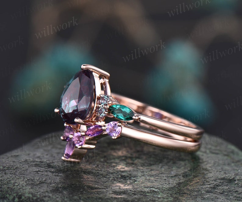 Pear Alexandrite Ring for Women Vintage Alexandrite Engagement - Etsy