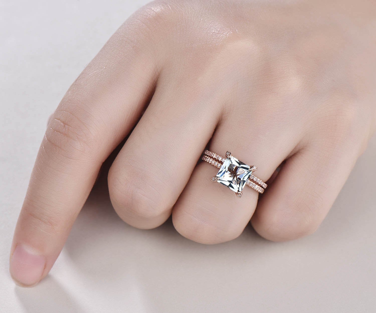 Vintage Unique Princess Cut Engagement Ring 2pcs Natural | Etsy