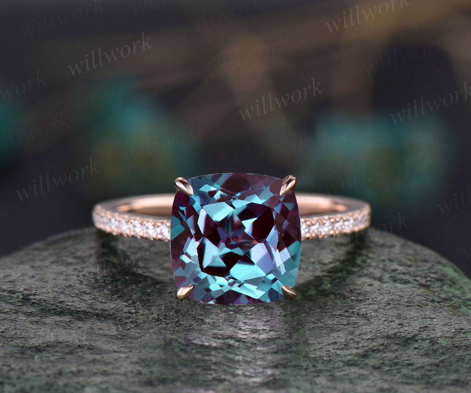 Vintage 8mm Cushion Cut Alexandrite Engagement Ring for Women - Etsy