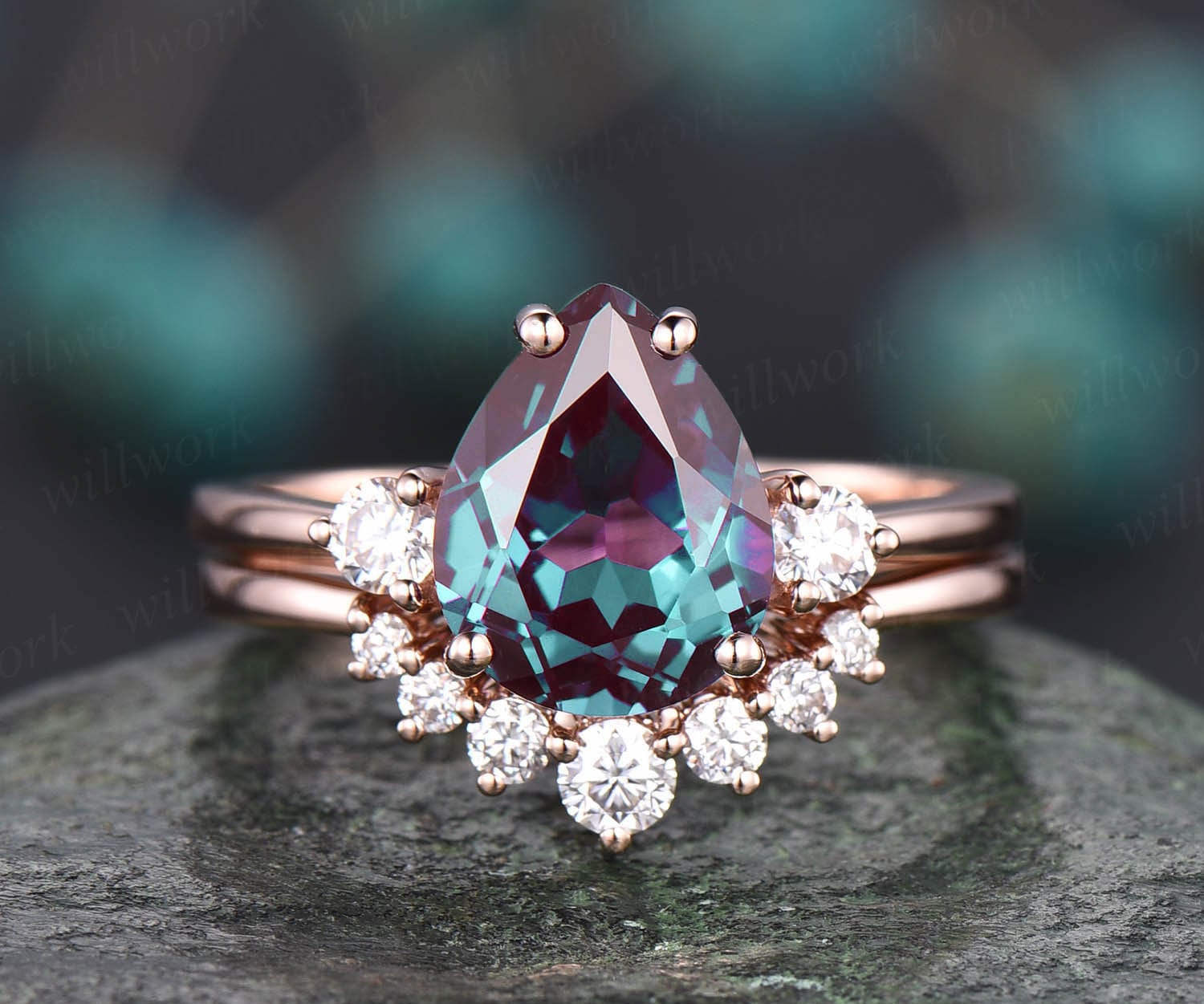 2pcs 8x10mm Pear Alexandrite Ring Set Three Stone Alexandrite | Etsy