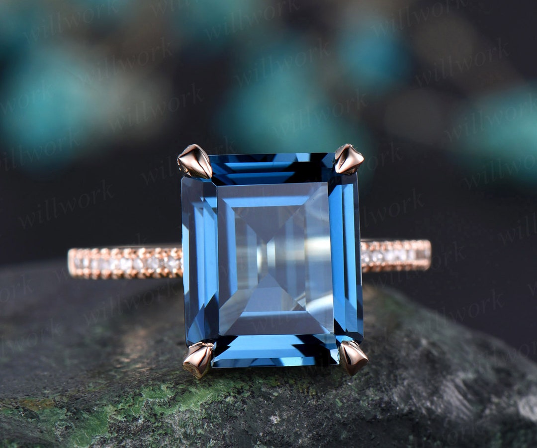 10x12mm London Blue Topaz Engagement Ring 14k Rose Gold Big Topaz Ring ...