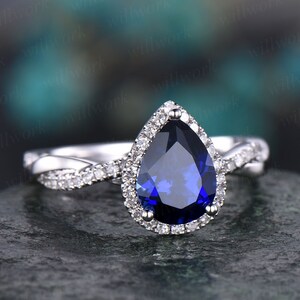 Pear Shaped Sapphire Engagement Ring Vintage Sapphire Jewelry Twisted ...