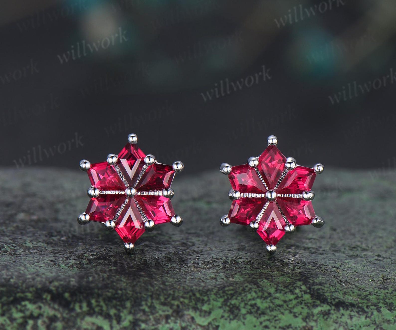 Kite Cut Red Ruby Earrings White Gold Gold Unique Snow Drop Earrings ...