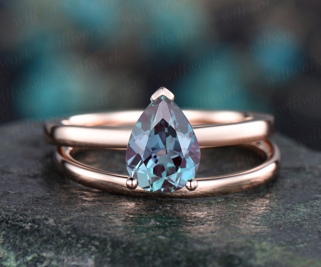 Solitaire Alexandrite Engagement Ring Set Color Change Alexandrite Ring ...