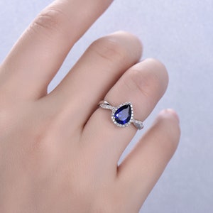 Pear Shaped Sapphire Engagement Ring Vintage Sapphire Jewelry Twisted ...