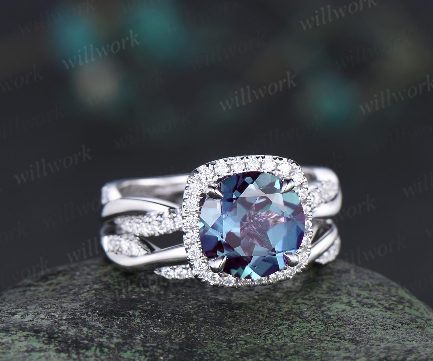 2ct Round Cut Alexandrite Engagement Ring Set Infinity 3/4 Eternity ...