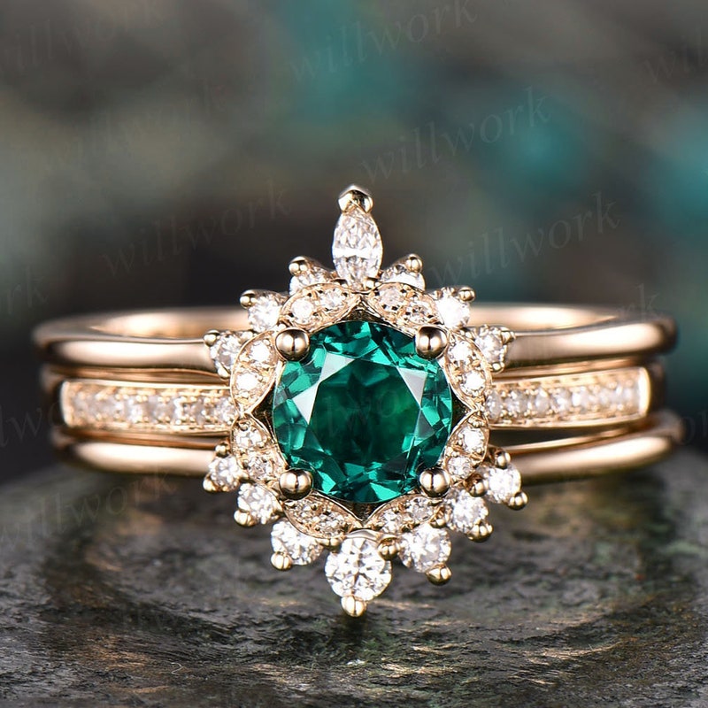 Emerald Wedding Set - Etsy