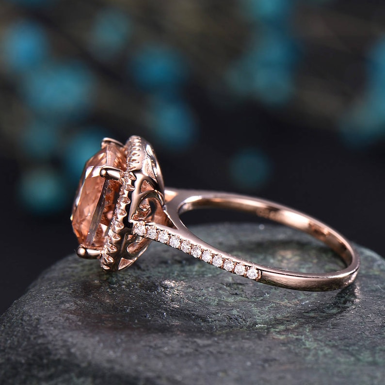 Morganite Engagement Ring Rose Gold -solid 14k Gold Ring-real Diamond ...