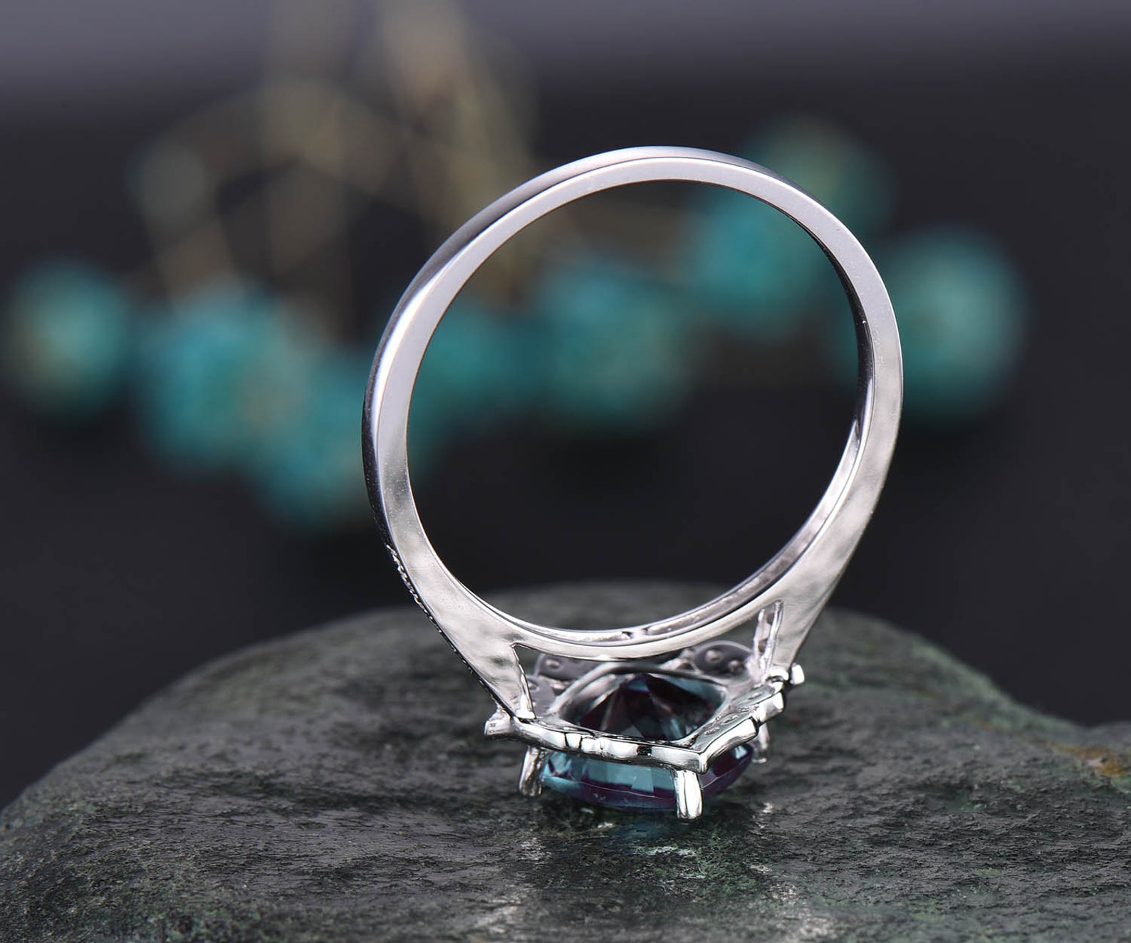 Cushion Cut Alexandrite Ring Rose Gold Vintage Flower Unique - Etsy