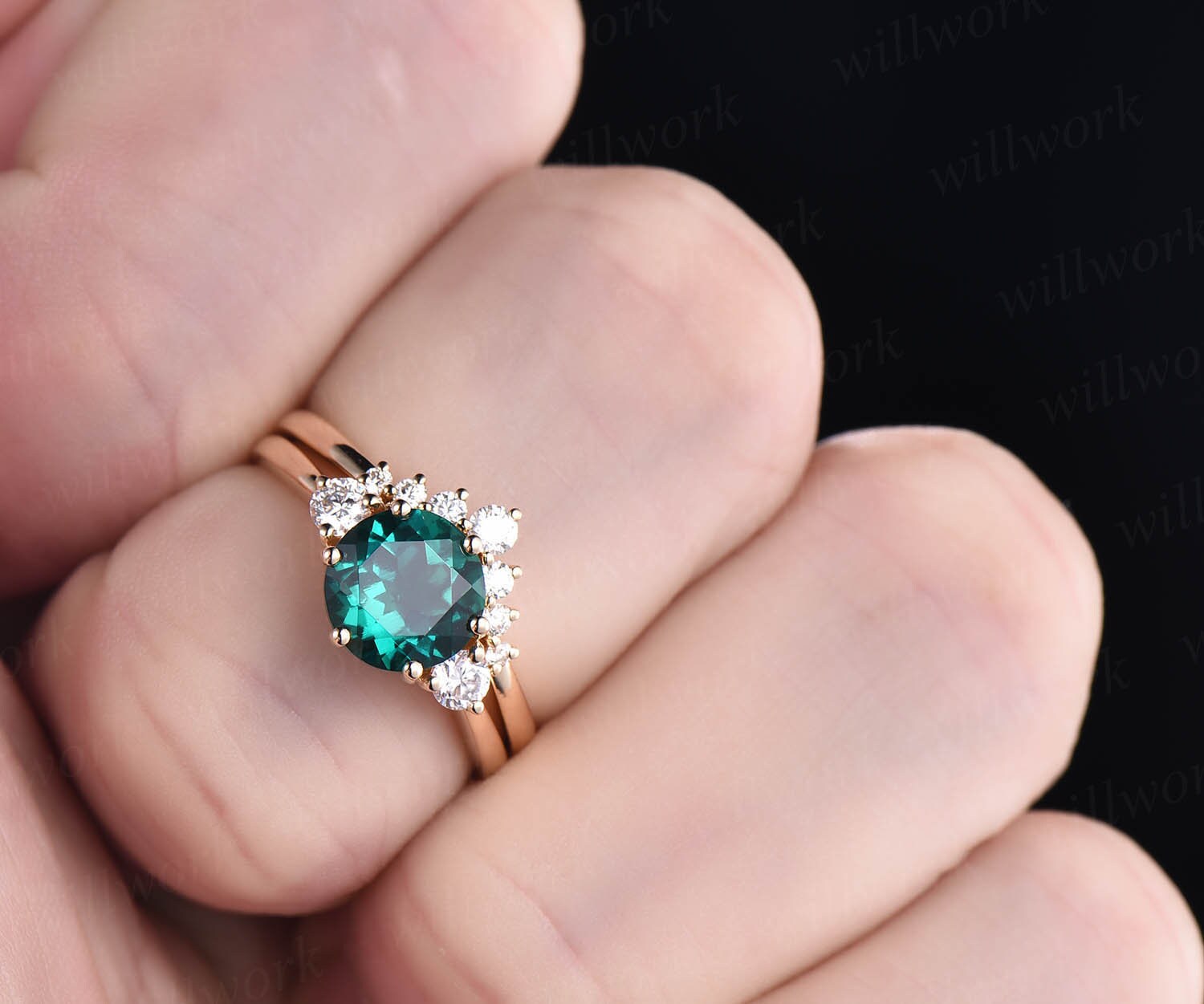 2pcs Round Emerald Engagement Ring Set Emerald Rings for Women - Etsy