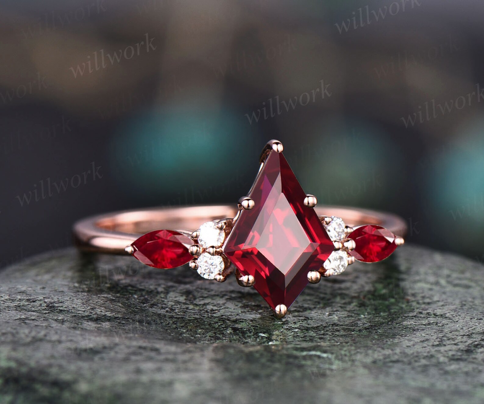 Kite Cut Red Ruby Engagement Ring Art Deco Rose Gold - Etsy