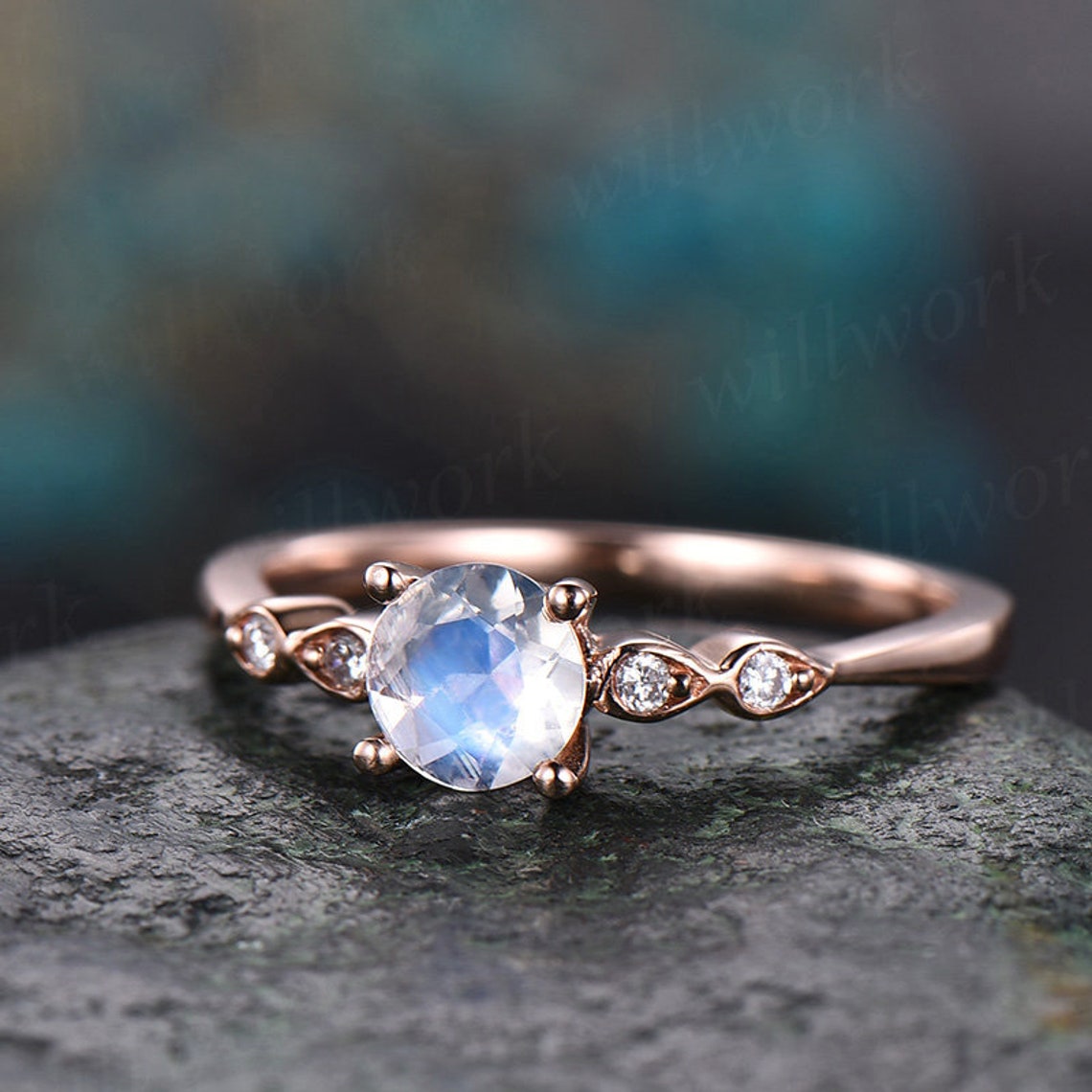 5mm Round Natural Moonstone Ring Gold Vintage Moonstone - Etsy