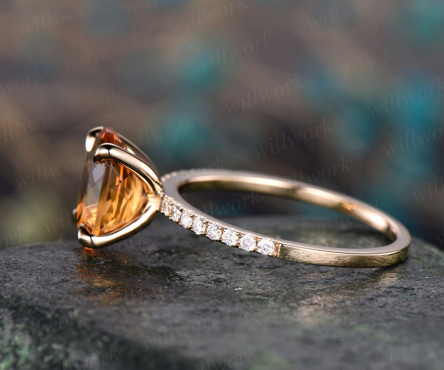 Natural Oval Citrine Engagement Ring Solid 14k Yellow Gold | Etsy