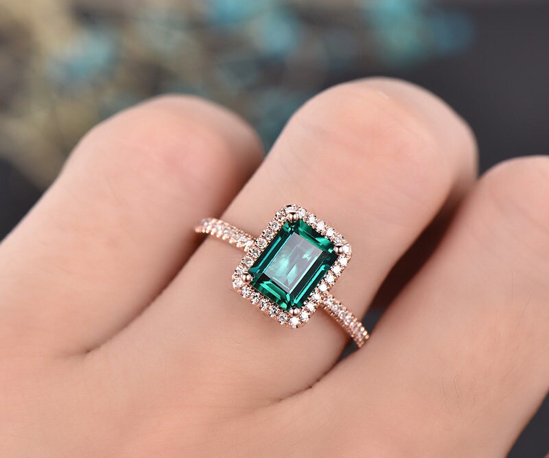 Green Emerald Engagement Ring 14k Rose Gold Handmade Emerald - Etsy