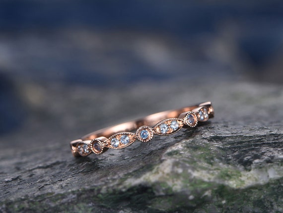 Blue topaz wedding ring rose gold marquise diamond ring half | Etsy