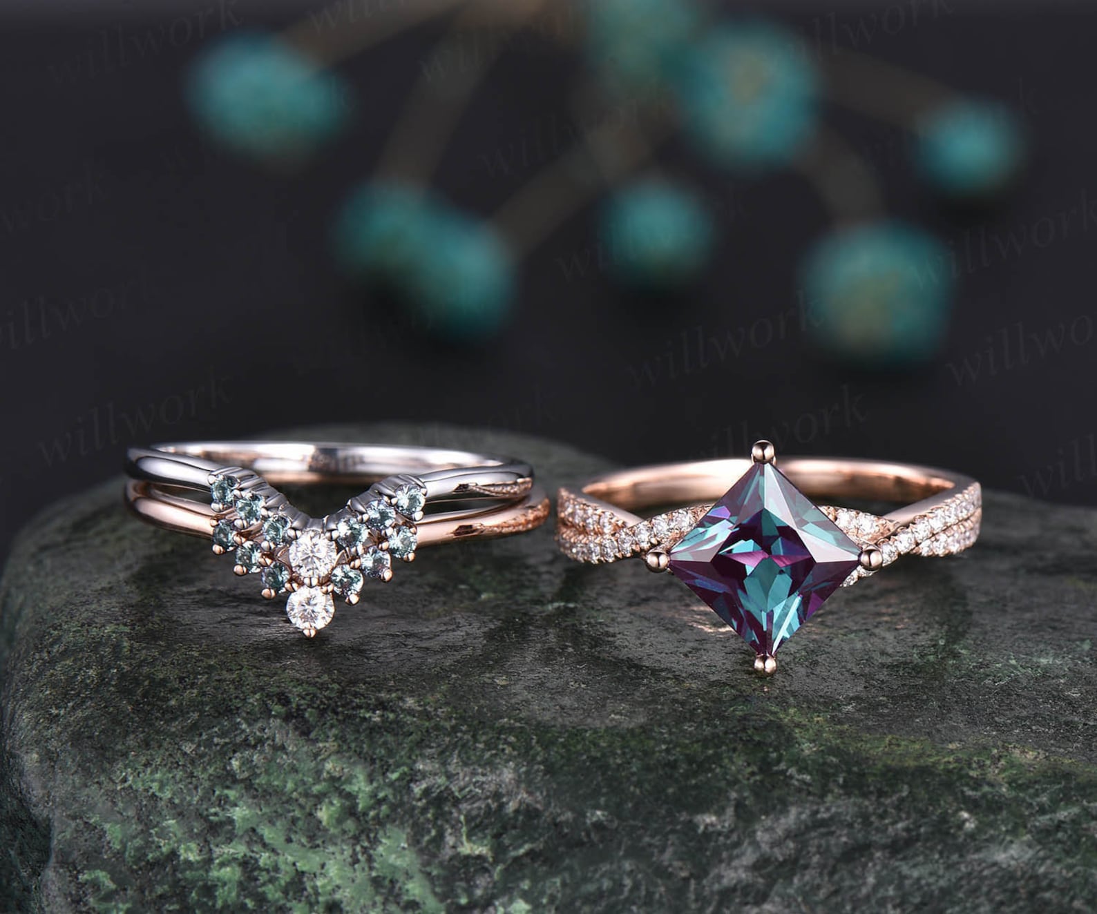 3pcs Alexandrite Bridal Set Princess Cut Alexandrite - Etsy