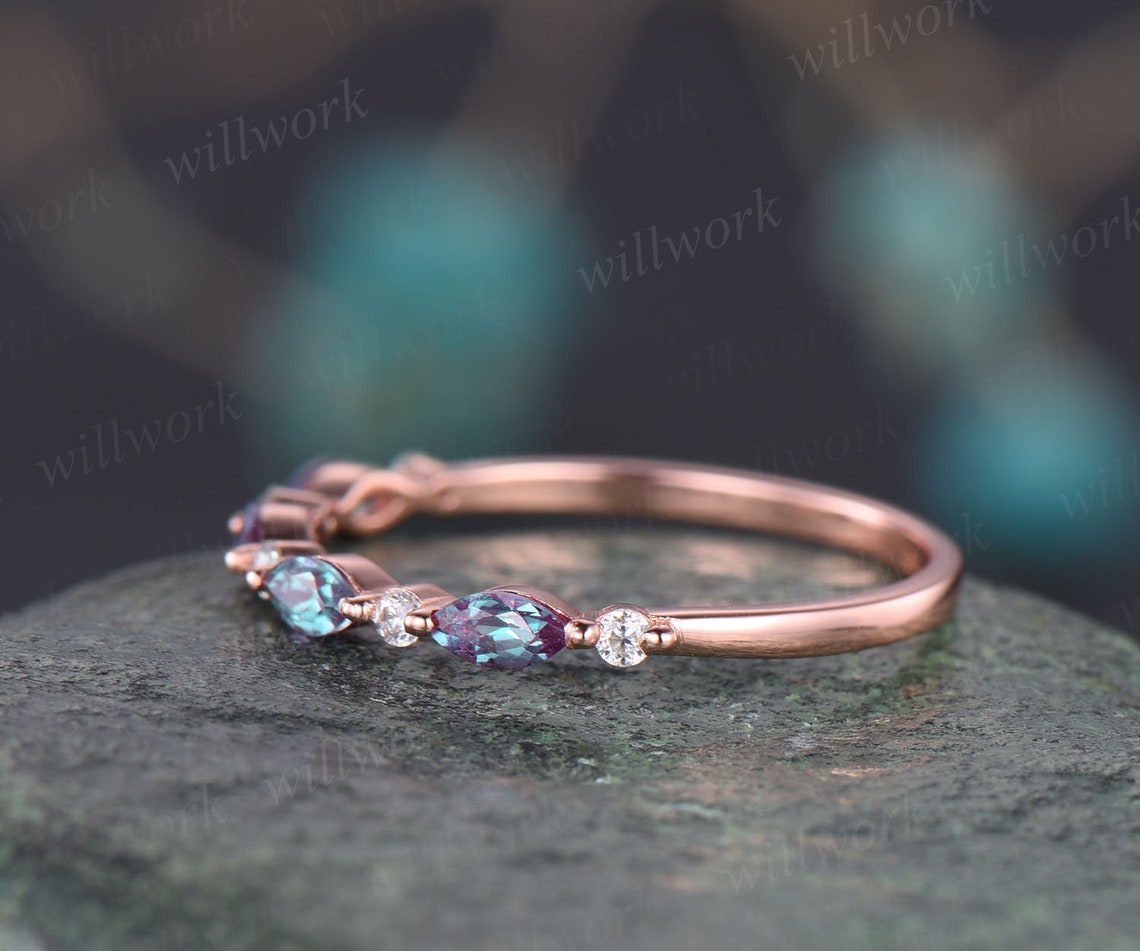 Art Deco Alexandrite Wedding Band Vintage Diamond Wedding Ring | Etsy