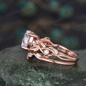2ct Twig Round Cut Moissanite Engagement Ring Set 14k Rose Gold Five ...