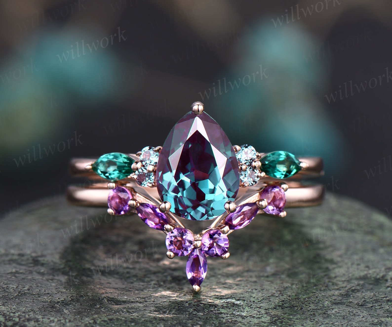 Pear Alexandrite Ring for Women Vintage Alexandrite Engagement - Etsy